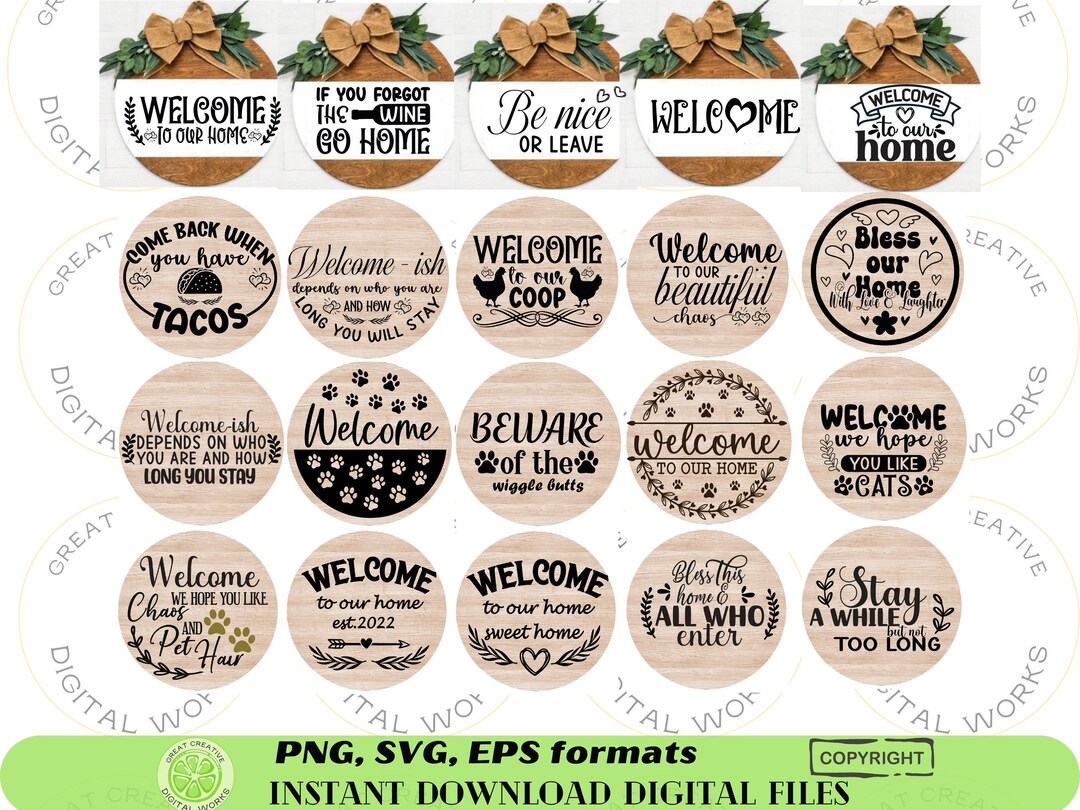 Round Sign SVG Bundle, Circle Sign svg, Porch Sign svg, Welcome Sign ...