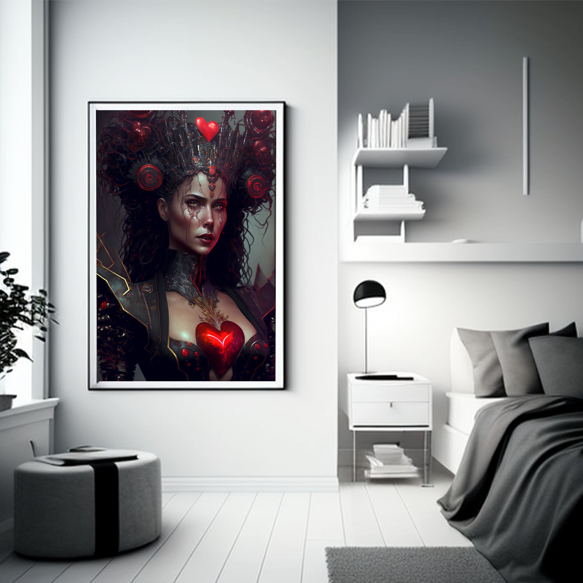 Cyberpunk Queen of Hearts Gothic Home Decor Downloadable Artwork Wall ...