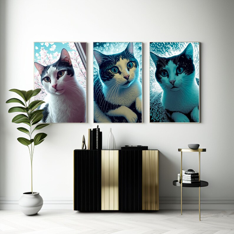 Realistic Cat Wall Art Print Cute Cat Poster Downloadable Artwork Décor ...