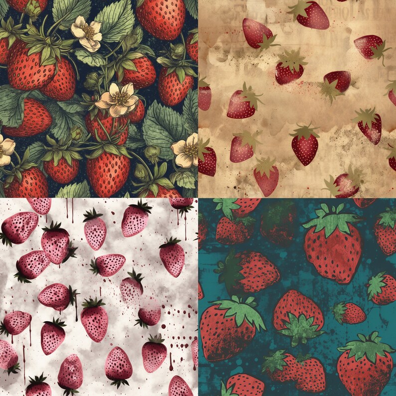 Grunge Strawberry Digital Paper, 20 Strawberries Themed Backgrounds ...