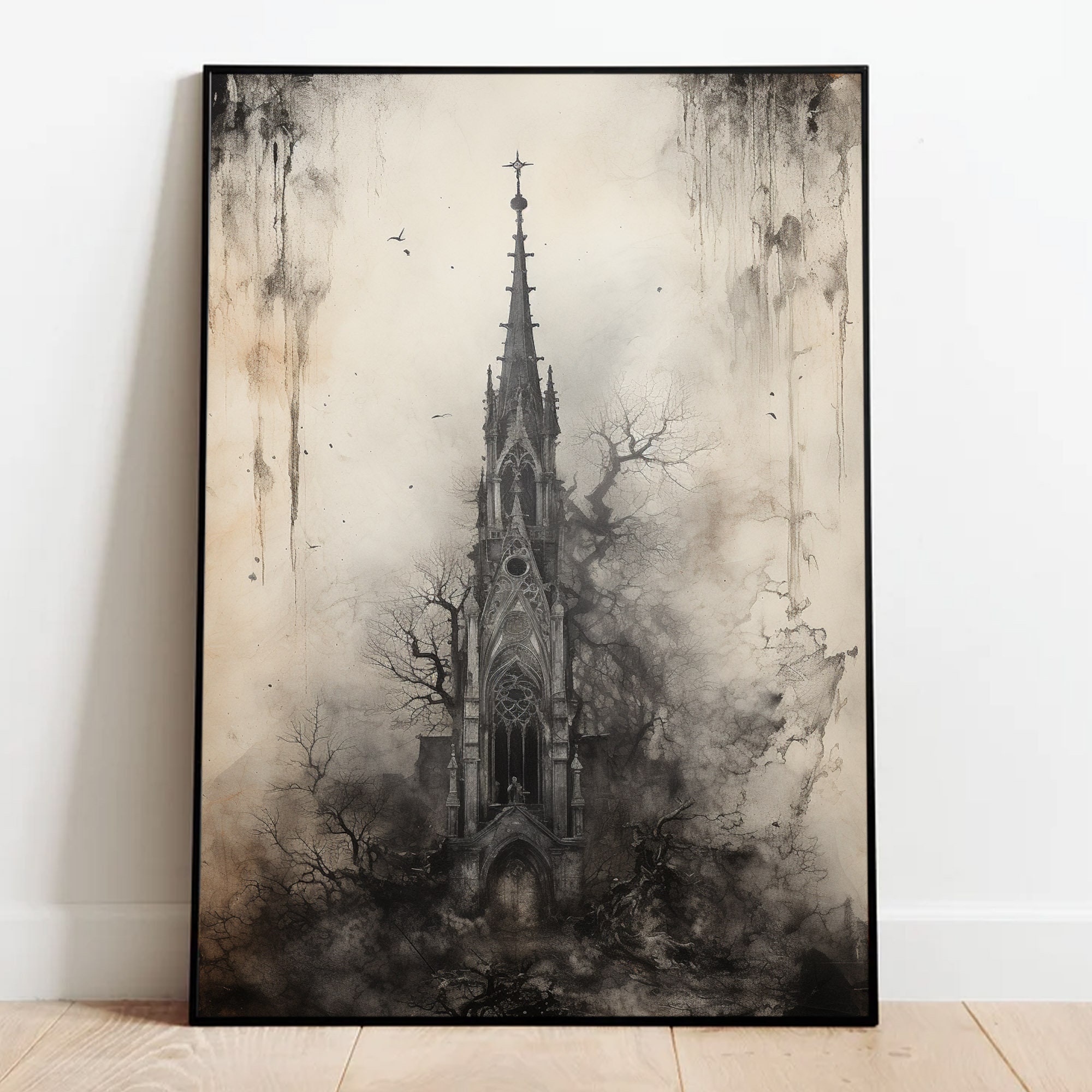 Victorian Gothic Castle Goth Art Print Scratched Aged Grunge Wall Art ...