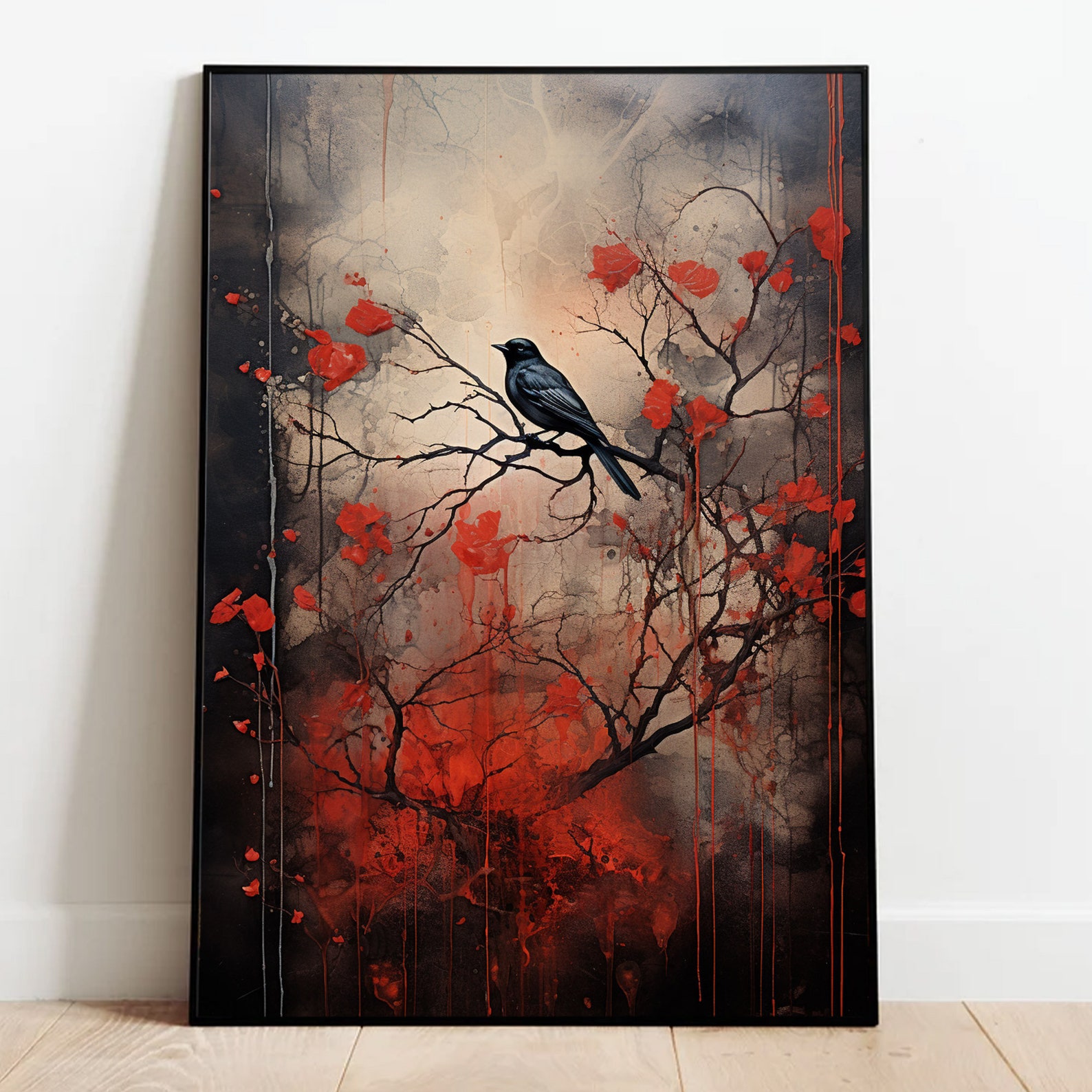 Victorian Gothic Bird - Goth Art Print - Scratched Aged Grunge Wall Art ...
