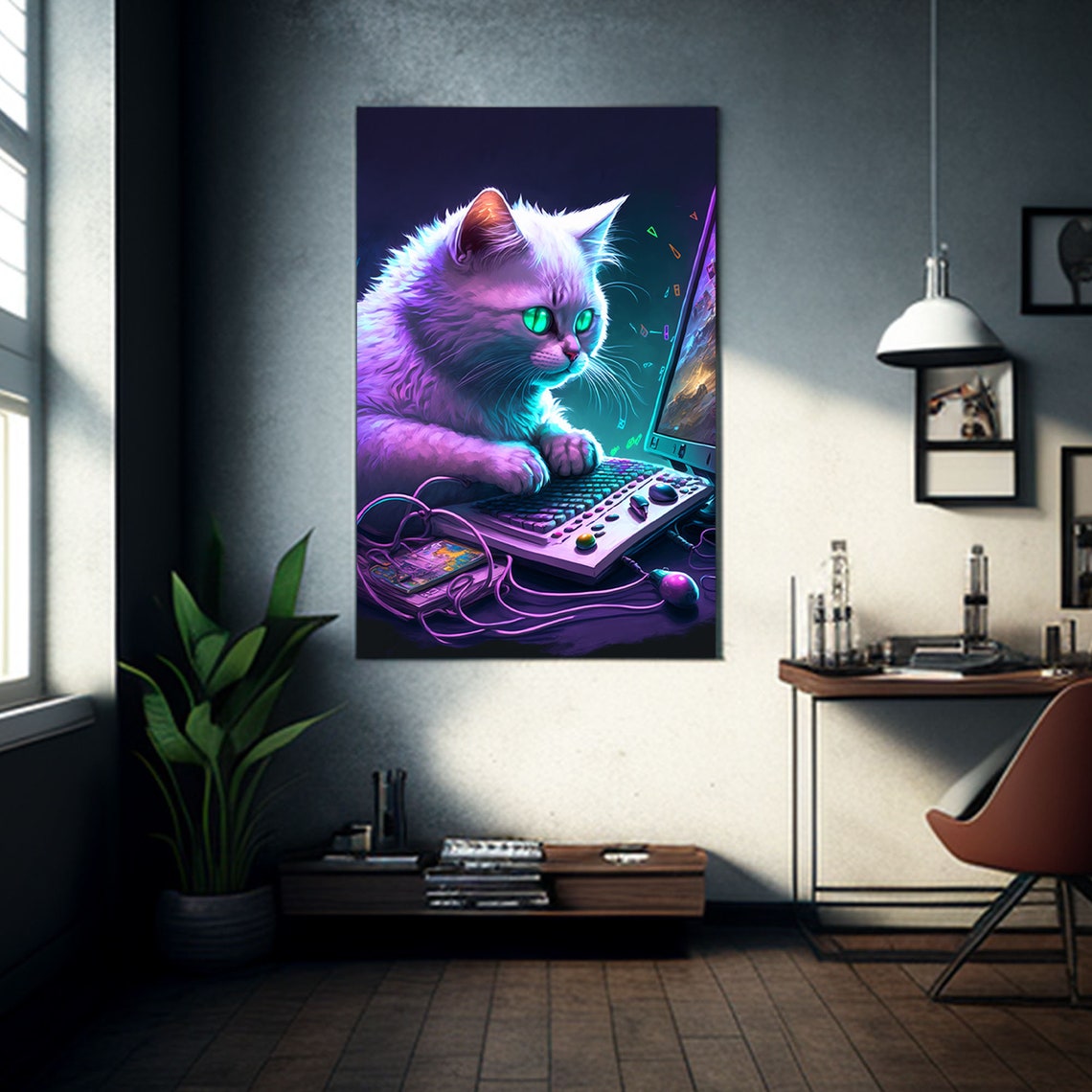 Gaming Decor Gamer Cat Art Print Cat Lover Gamer Gifts Instant Download ...