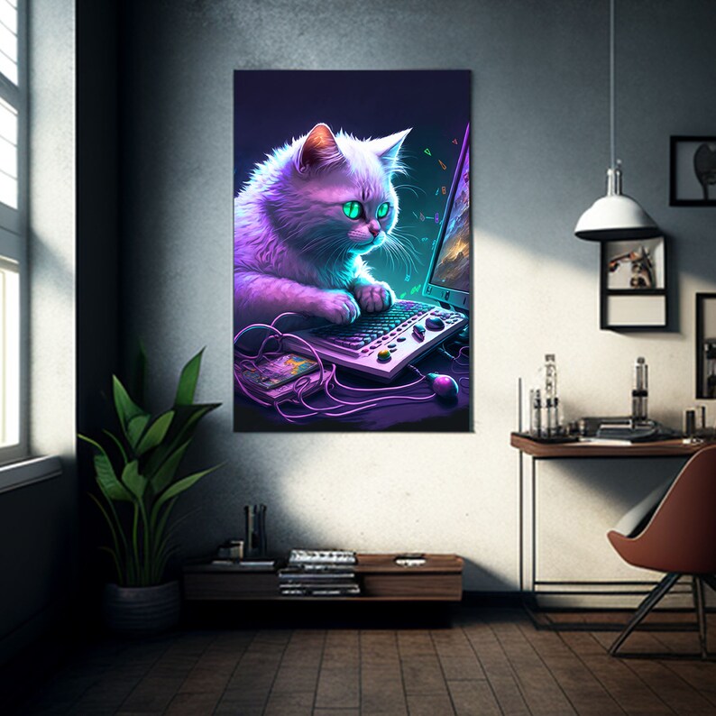 Gaming Decor Gamer Cat Art Print Cat Lover Gamer Gifts Instant Download ...