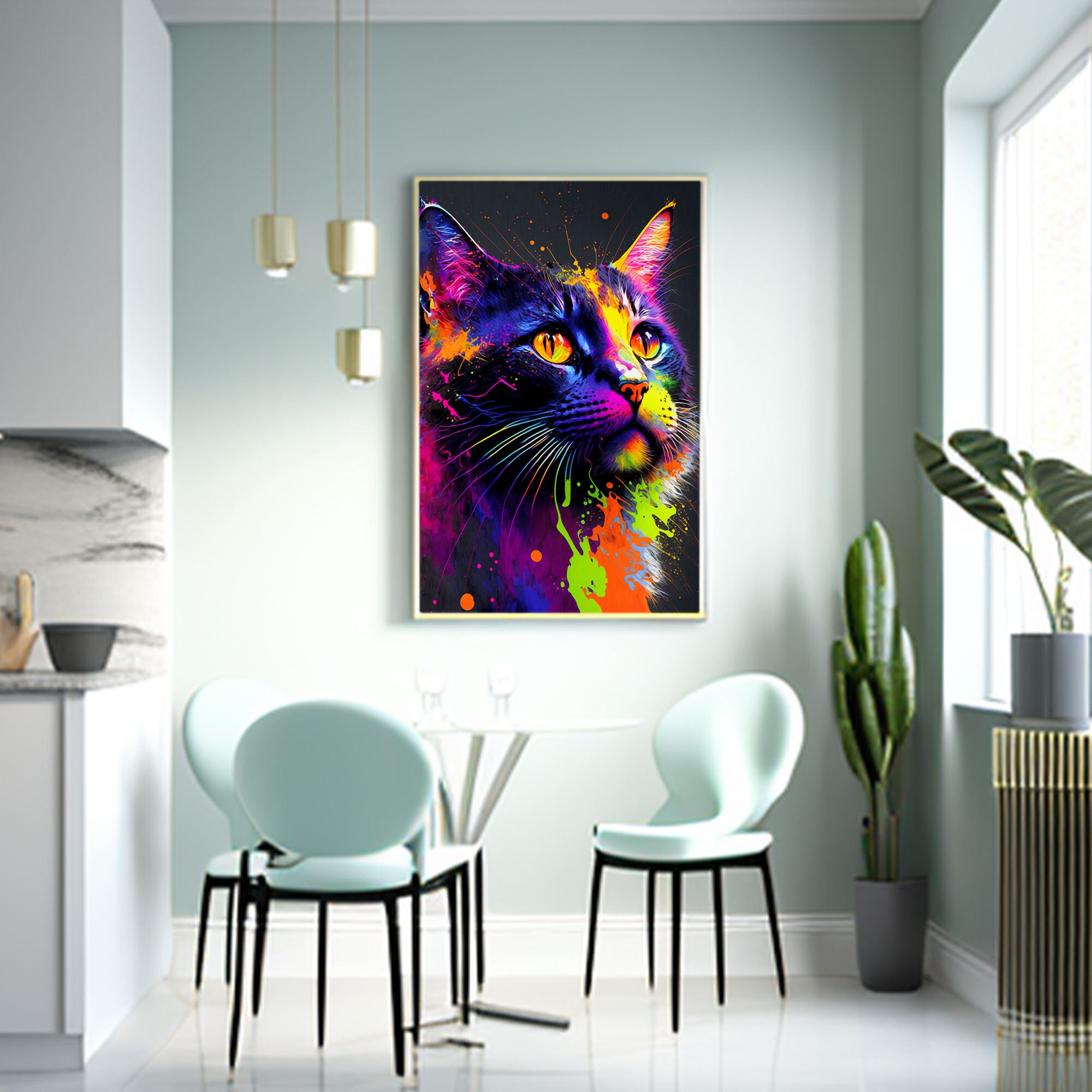 Cat Wall Art Print Cute Cat Poster Colorful Downloadable Artwork ...