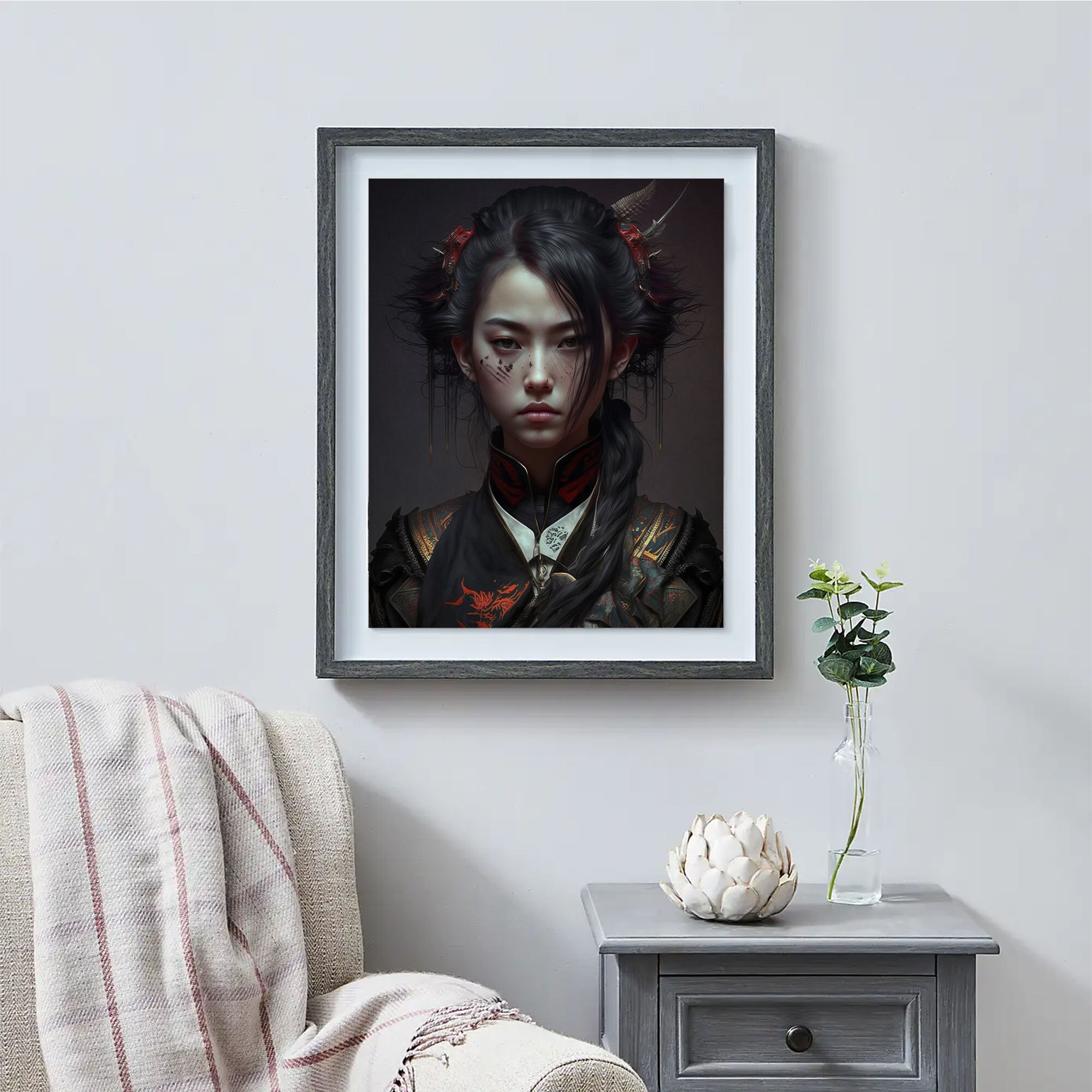 Japanese Ancient Goth Girl Portrait - Gothic Home Decor - Wall Art ...