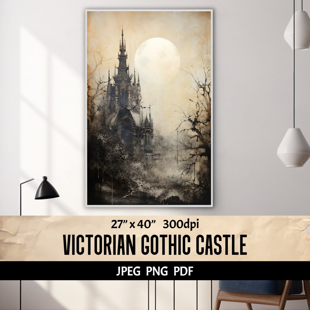 Victorian Gothic Castle Goth Art Print Scratched Aged Grunge Wall Art ...