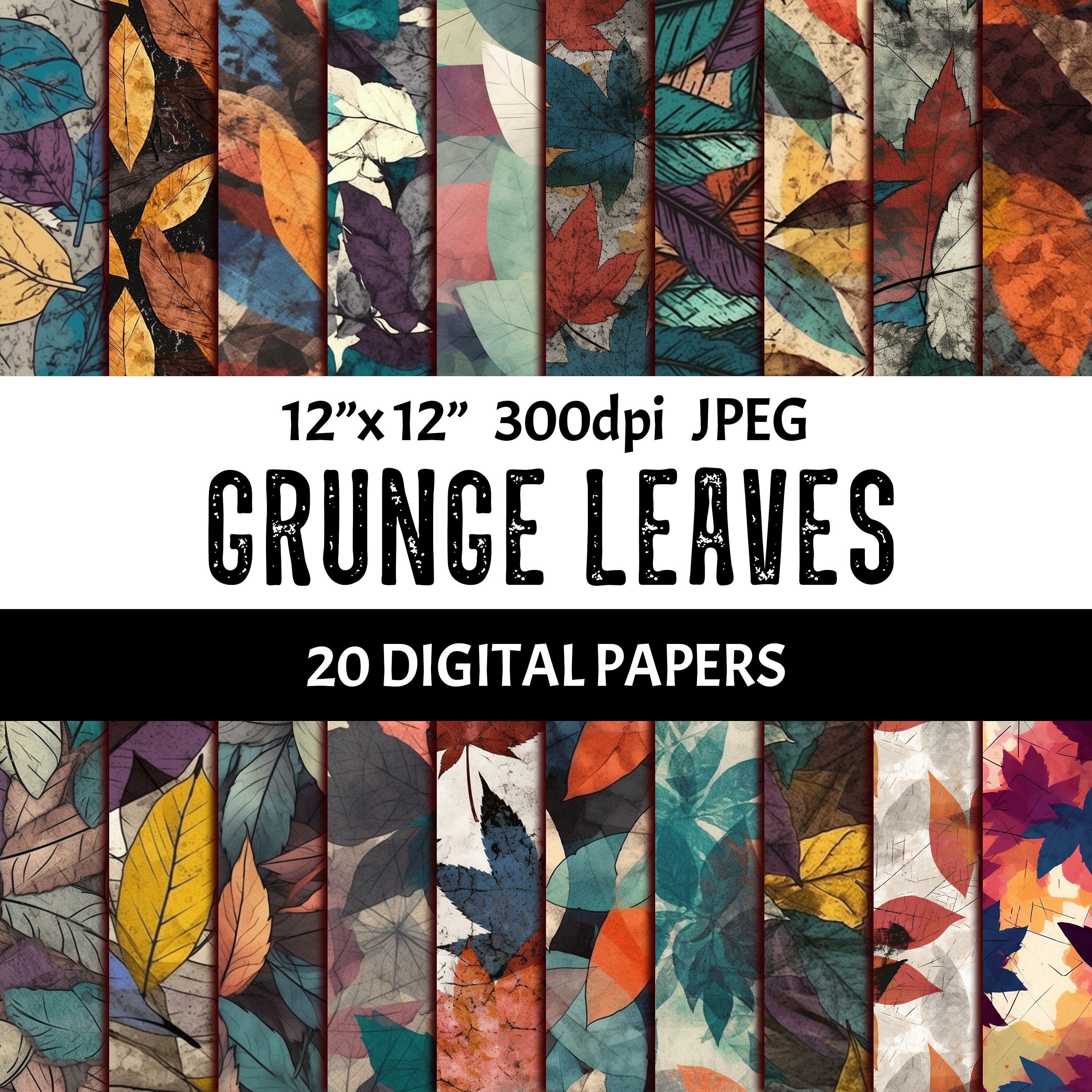 Grunge Leaves Digital Paper - Seamless Vintage Leaf Textures ...