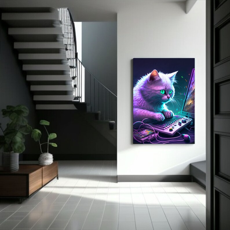 Gaming Decor Gamer Cat Art Print Cat Lover Gamer Gifts Instant Download ...