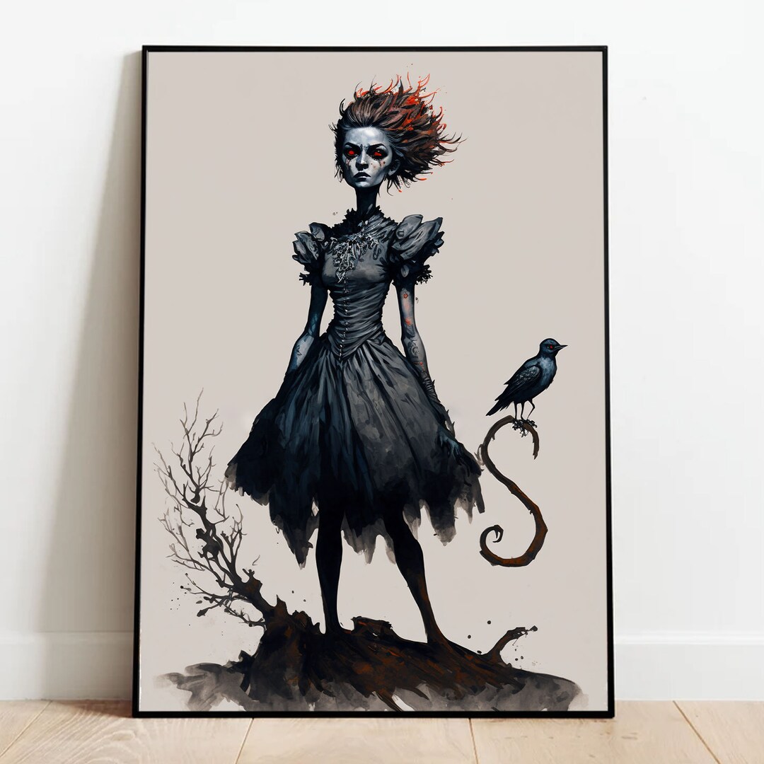 Goth Girl Portrait, Gothic Home Decor, Digital Art Print, AI Generated ...