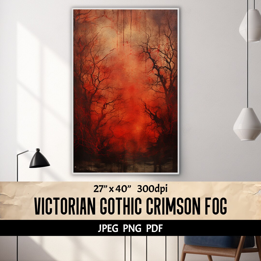 Victorian Gothic Crimson Fog - Goth Art Print - Scratched Aged Grunge ...