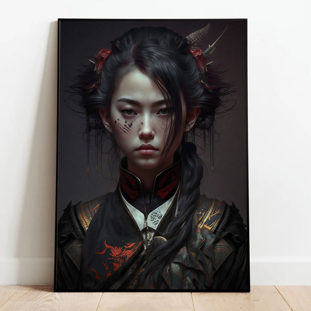 Japanese Ancient Goth Girl Portrait - Gothic Home Decor - Wall Art ...