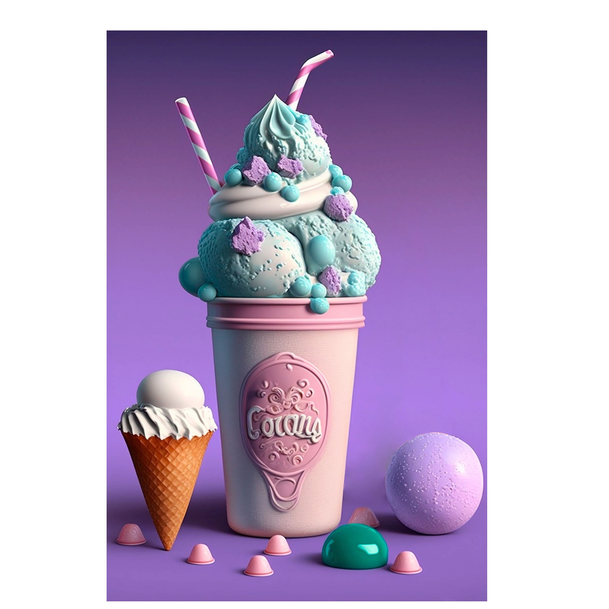 Pop Art Ice Cream Aesthetic Food, Digital Art Print, AI Generated ...