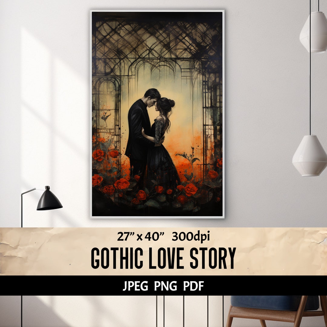 Gothic Love Story - Goth Art Print - Scratched Aged Grunge Wall Art ...