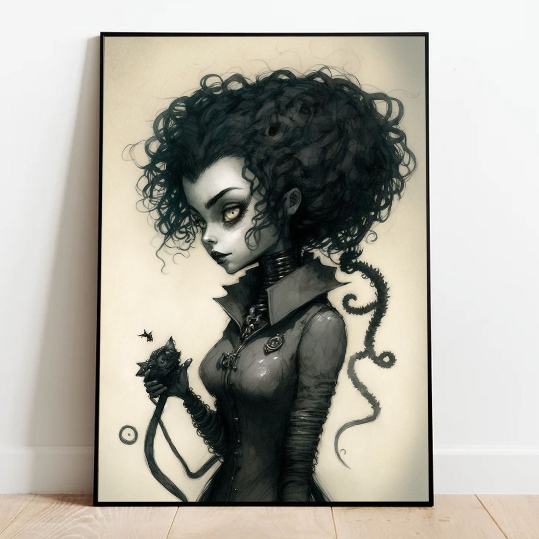 Black and White Girl Portrait Gothic Home Decor Wall Art Poster Goth ...