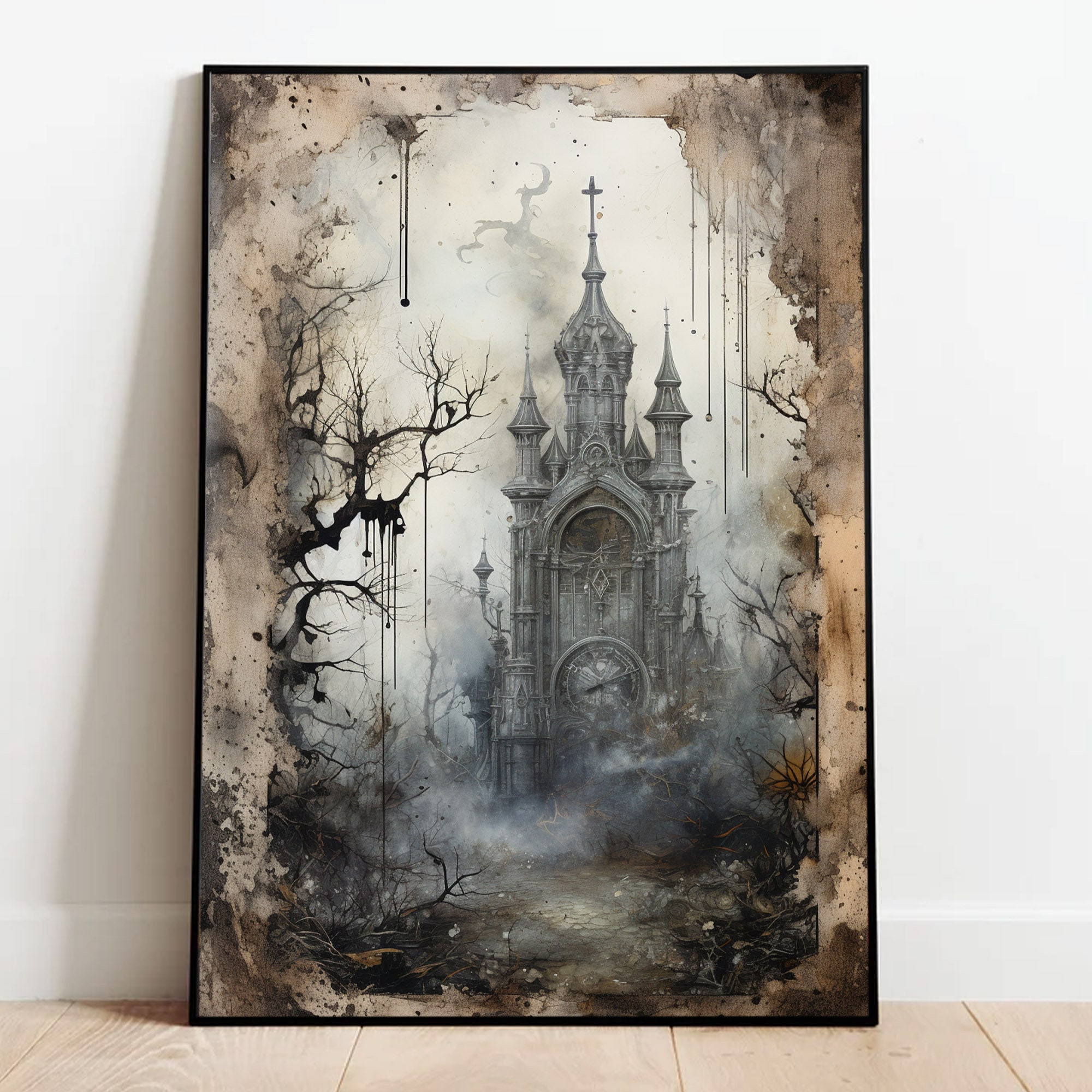 Victorian Gothic Castle Goth Art Print Scratched Aged Grunge Wall Art ...