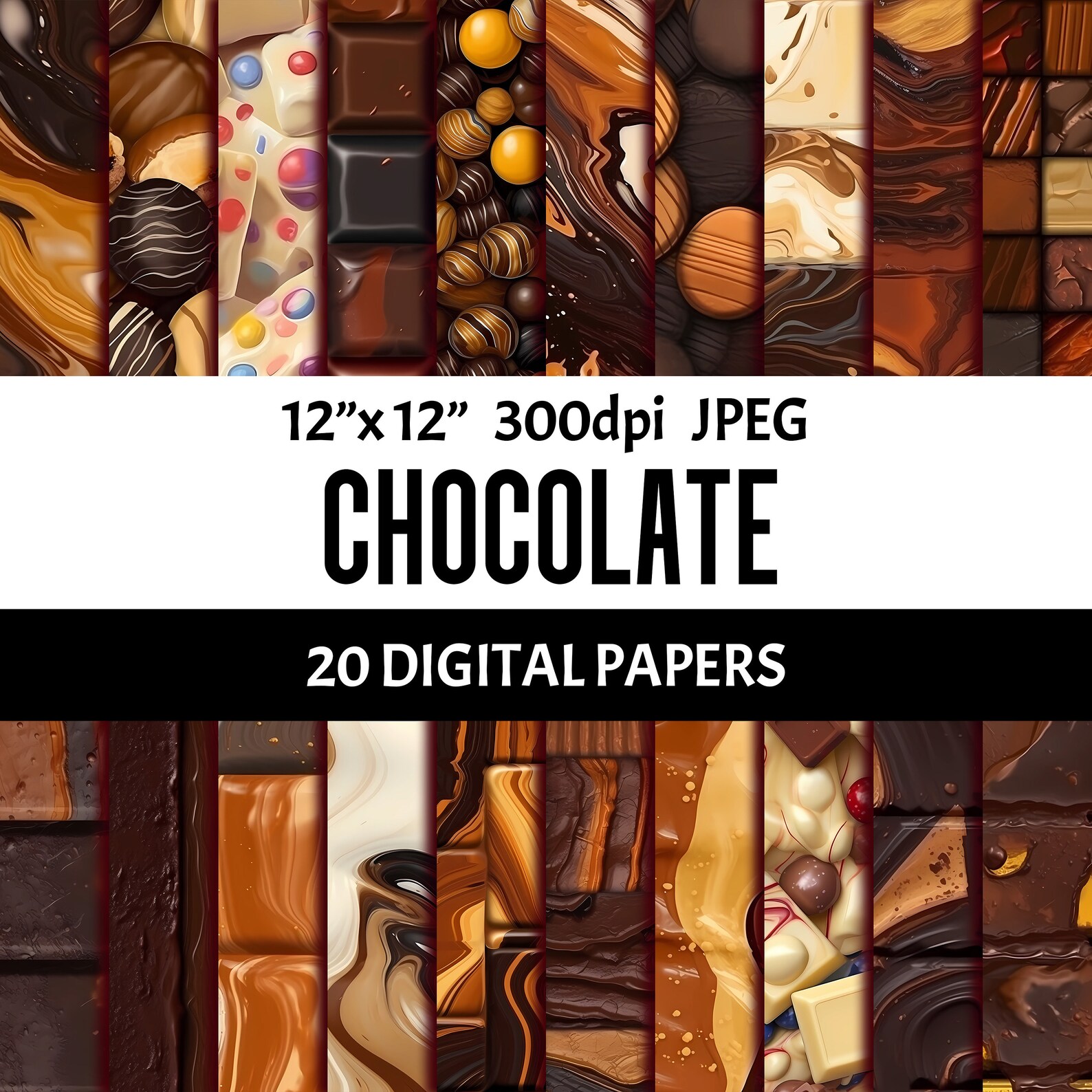 Chocolate Seamless Pattern Bundle, 20 Candy Themed Backgrounds, Instant ...