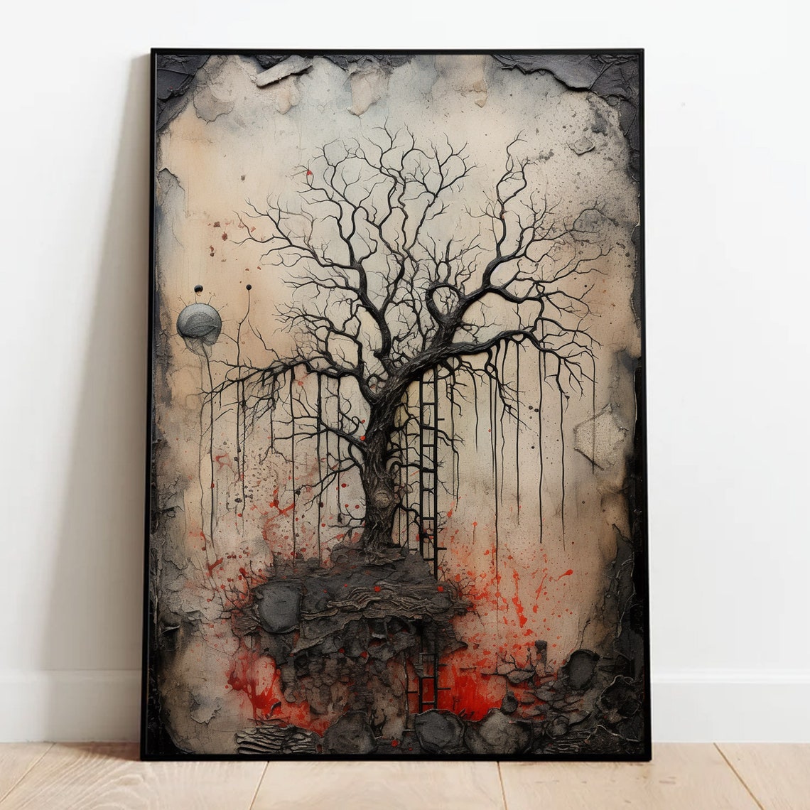 Scary Gothic Tree - Goth Art Print - Scratched Aged Grunge Wall Art ...