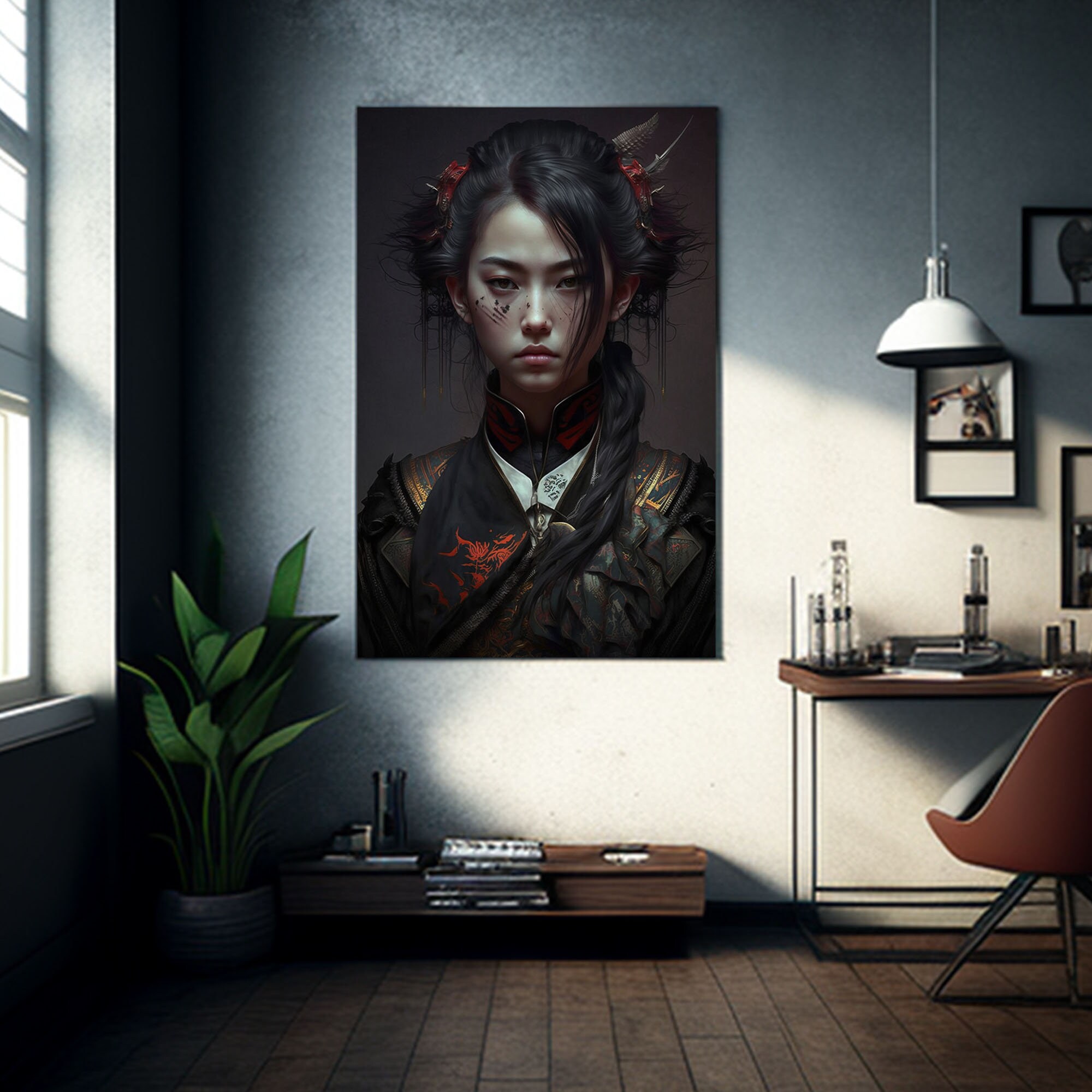 Japanese Ancient Goth Girl Portrait - Gothic Home Decor - Wall Art ...