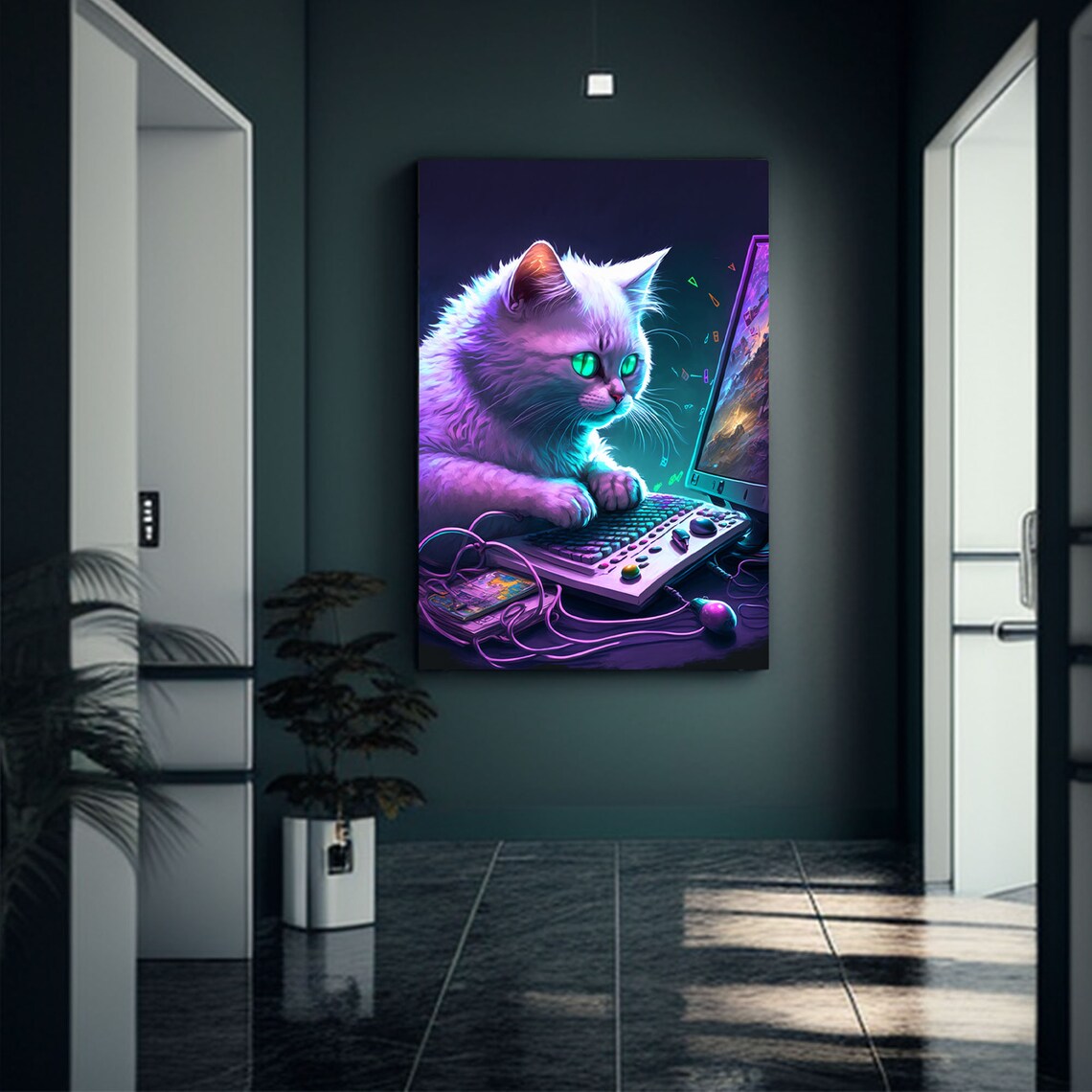 Gaming Decor Gamer Cat Art Print Cat Lover Gamer Gifts Instant Download ...