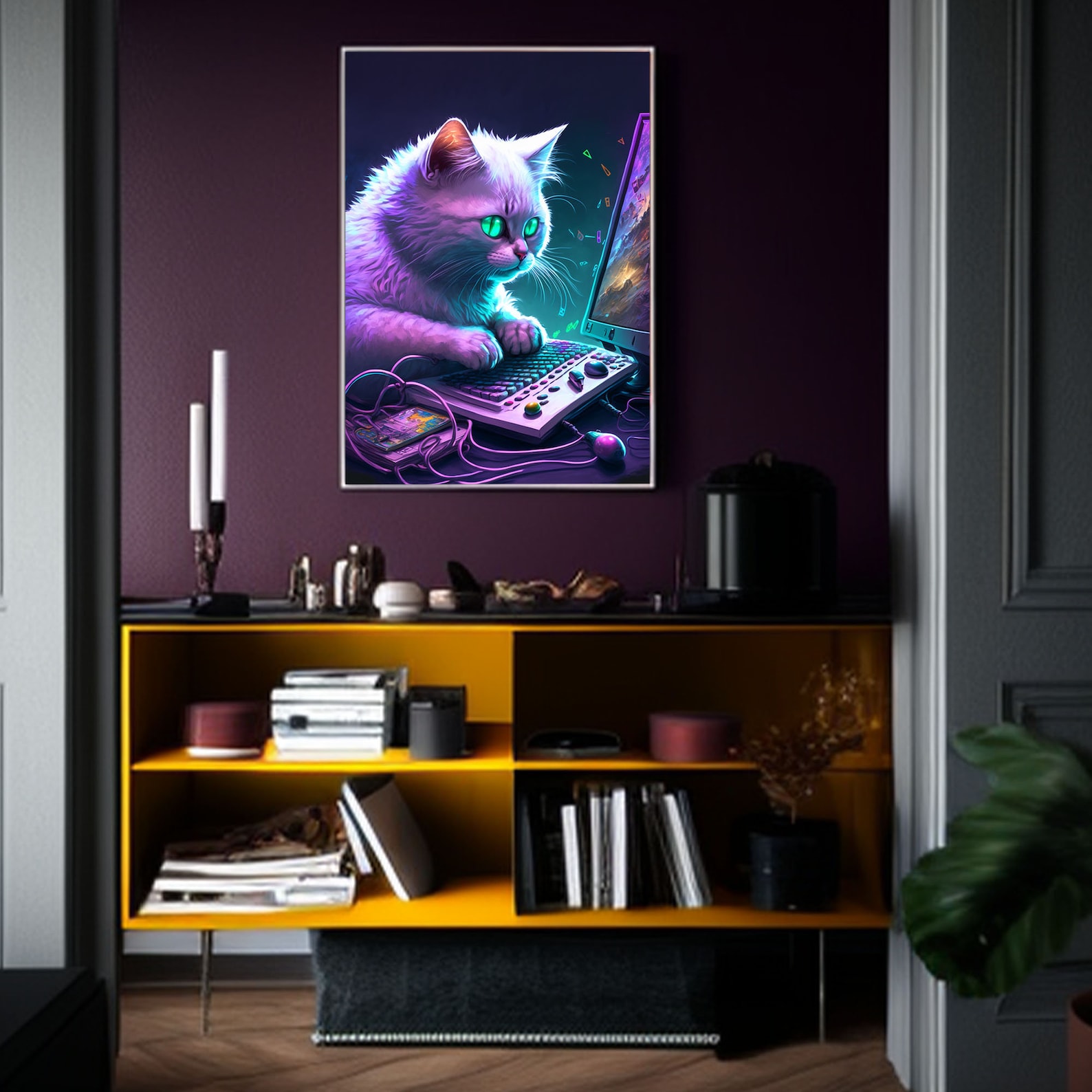 Gaming Decor Gamer Cat Art Print Cat Lover Gamer Gifts Instant Download ...