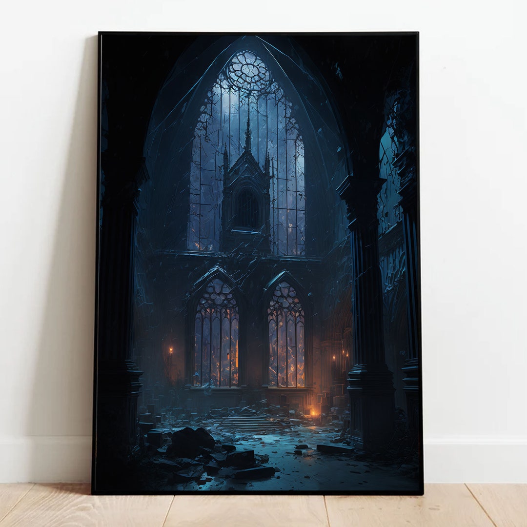 Creepy Ruins in the Night - Scary Gothic Dark Art Print - Horror Goth ...