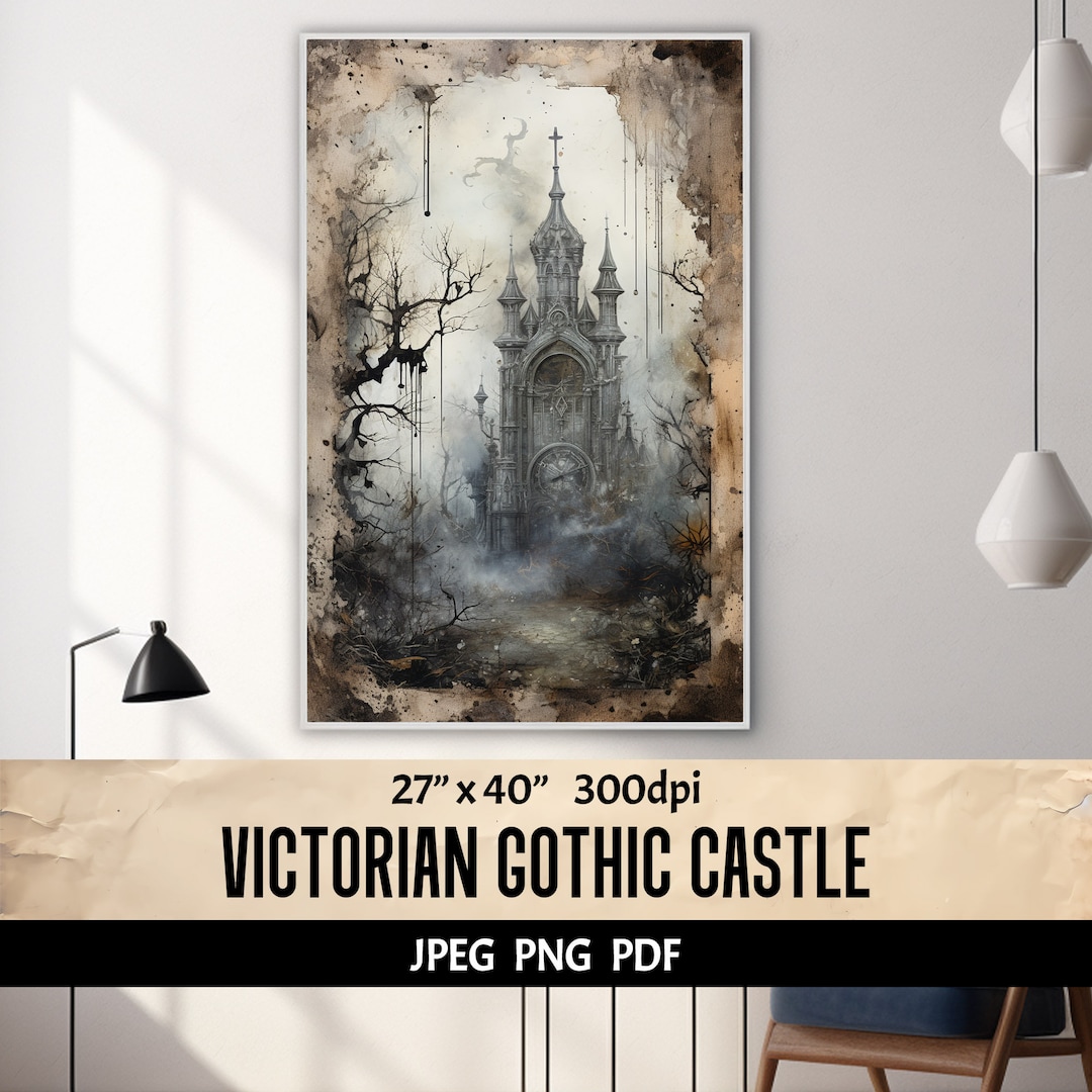 Victorian Gothic Castle - Goth Art Print - Scratched Aged Grunge Wall ...
