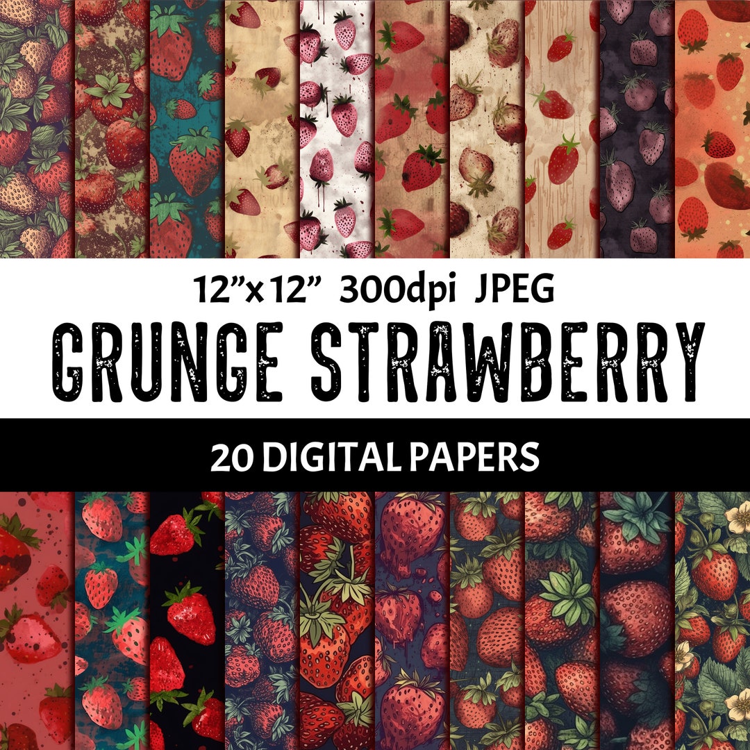 Grunge Strawberry Digital Paper, 20 Strawberries Themed Backgrounds ...