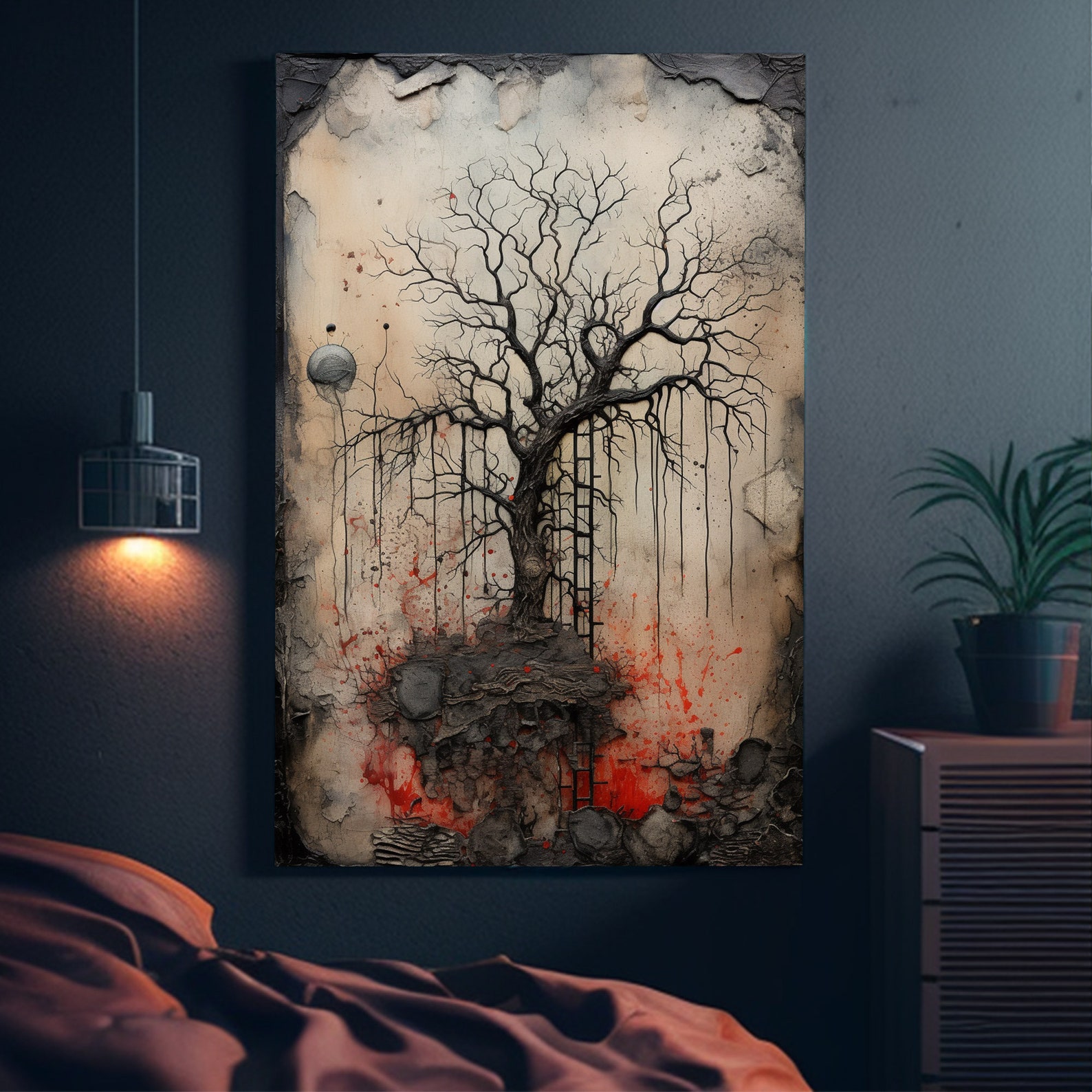 Scary Gothic Tree Goth Art Print Scratched Aged Grunge - Etsy