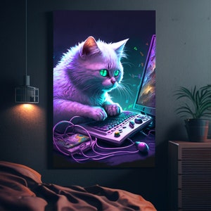 Gaming Decor - Gamer Cat Art Print - Cat Lover Gamer Gifts - Instant ...