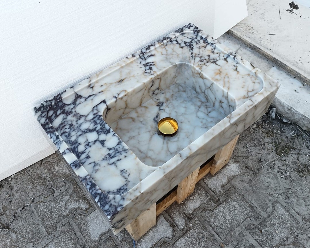 Calacatta Viola Marble Sink, Wall Mount Sink, Bathroom Sink, Marble ...