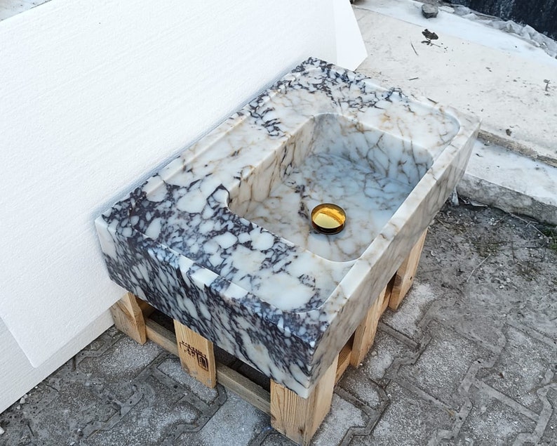 Calacatta Viola Marble Sink, Wall Mount Sink, Bathroom Sink, Marble ...