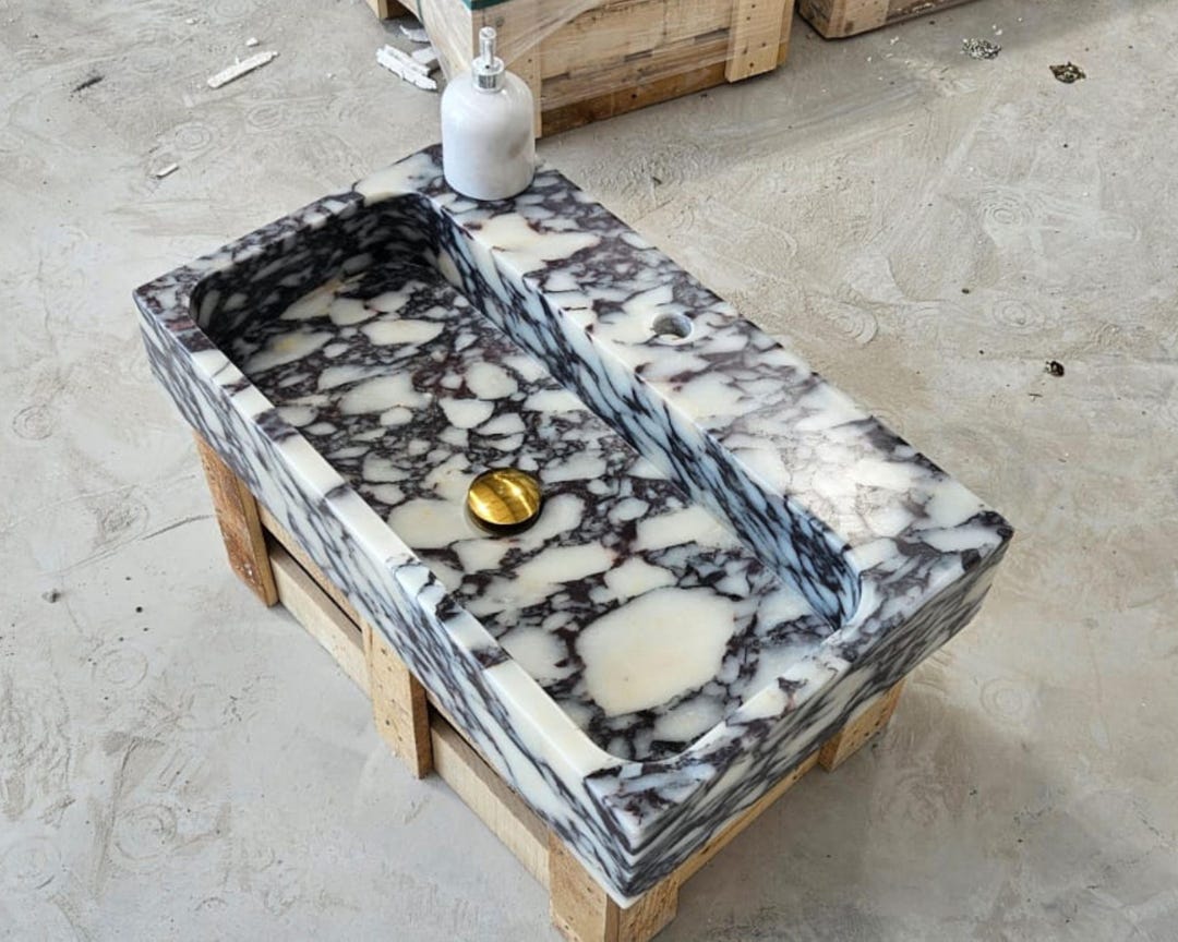 Calacatta Viola Marmor Waschbecken, Milchglas Waschbecken, Wand ...