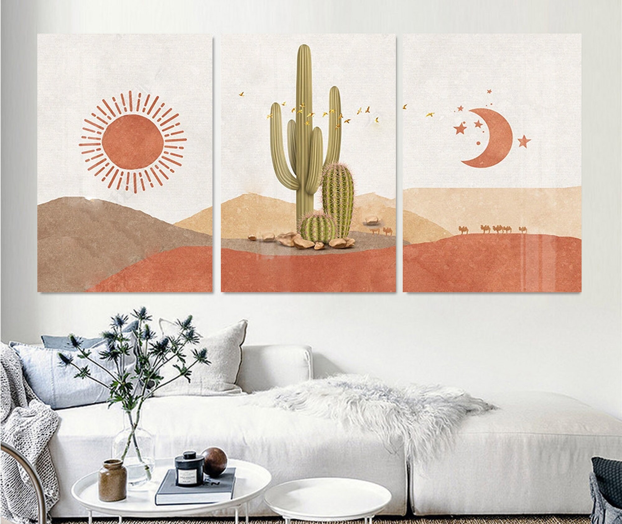 Sun and Moon Wall Art Set of 3 Boho Desert Wall Art Boho Sun - Etsy