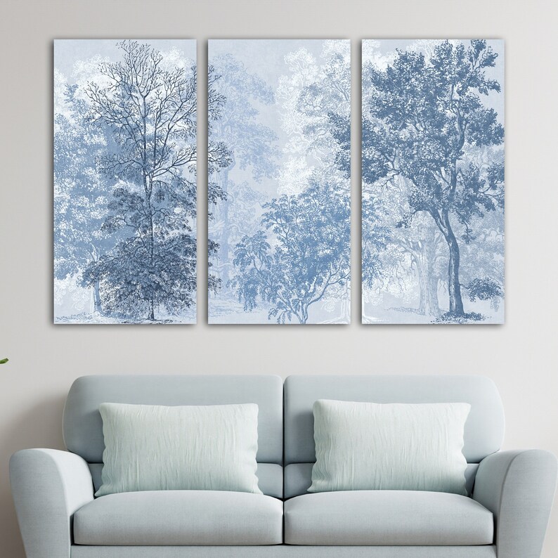 Blue Trees Wall Art Blue Floral Canvas Wall Art 3 Panel Blue - Etsy