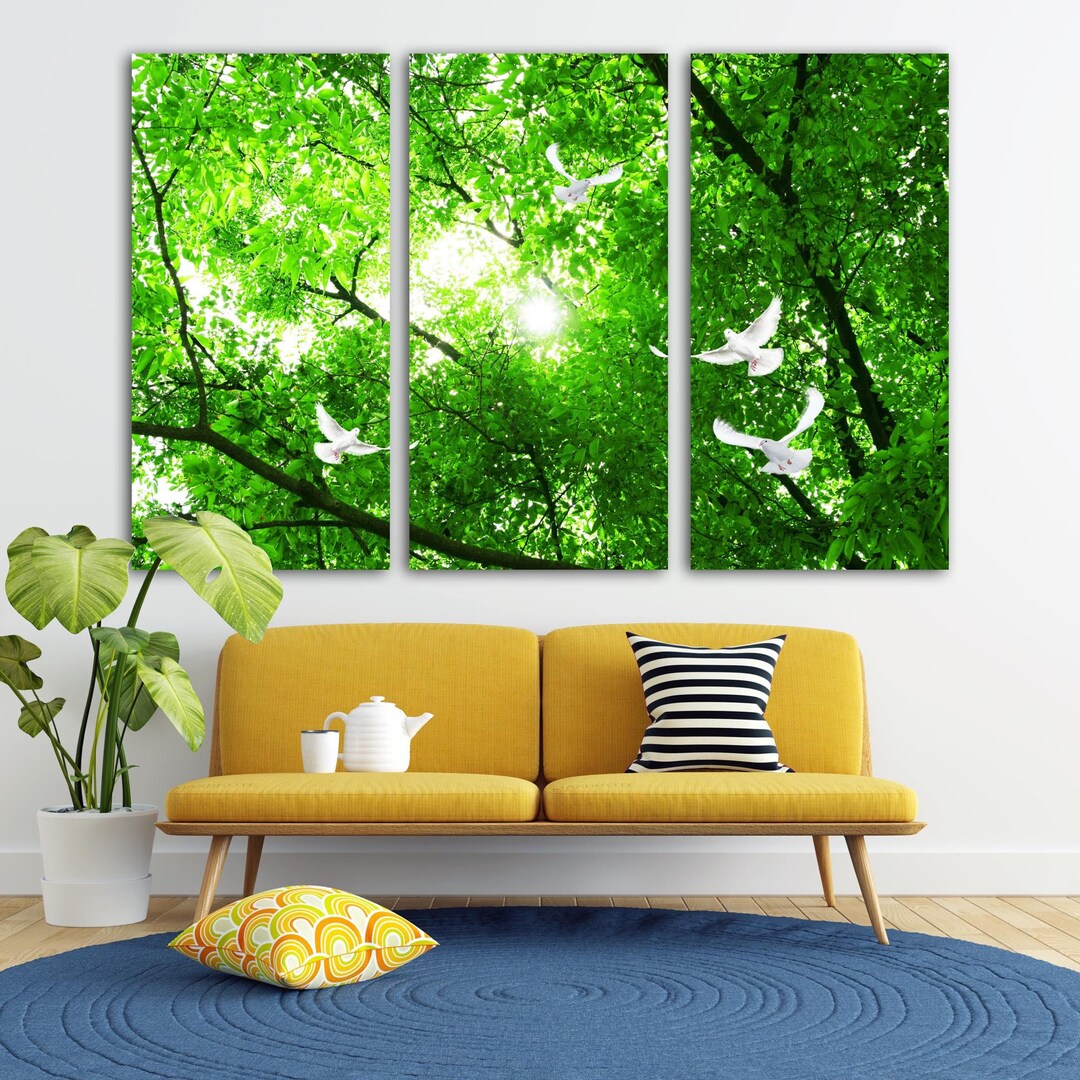 Tree Branch Wall Art, Tryptic Tree Branches and Doves Wall Art, Multi ...