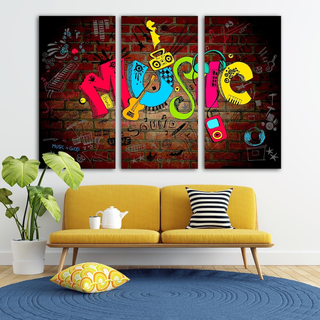 Music Graffiti Wall Art, Graffiti Music Room Wall Art, 3 Panel Music ...
