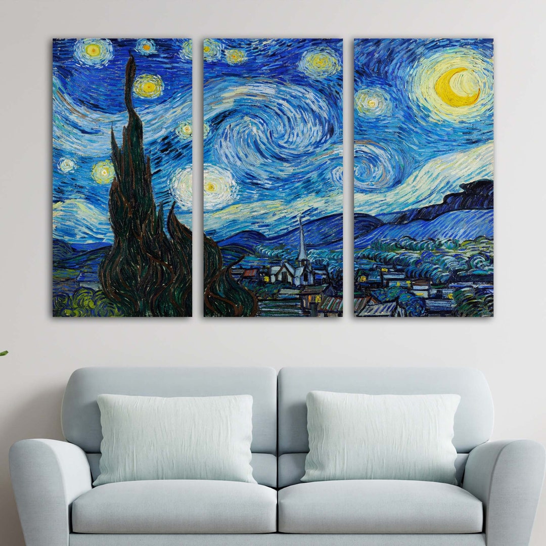 The Starry Night by Vincent Van Gogh Famous Painting, 3 Panel the ...