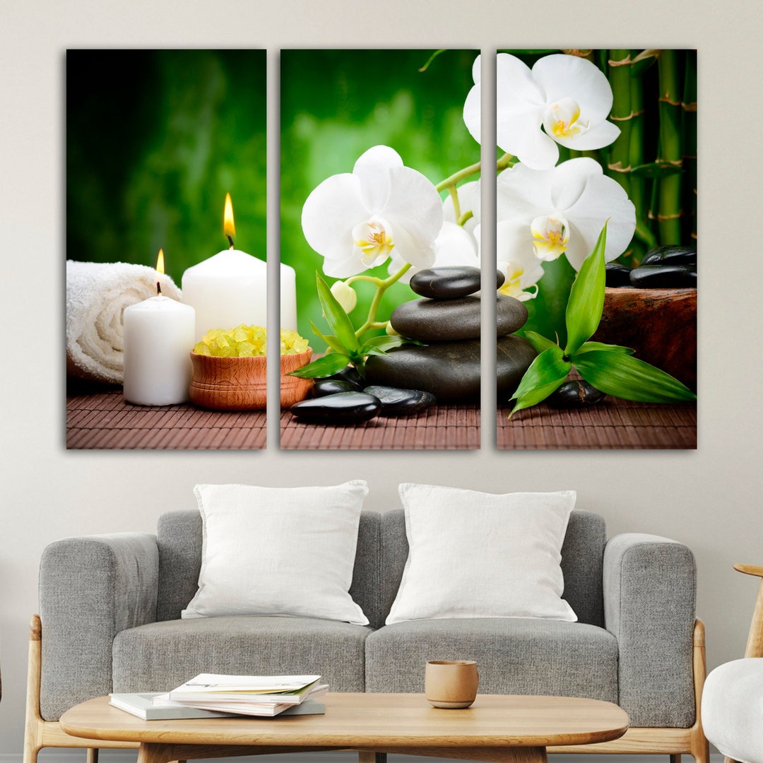 Spa Stones Wall Art, Tryptic Zen Wall Art, Multi Panel Spa Stones, Zen ...