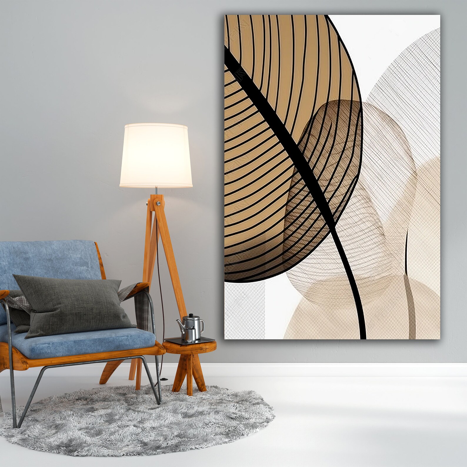 Abstract Plant Wall Art, Abstract Leaf Wall Art, Beige Leaf Canvas Wall ...