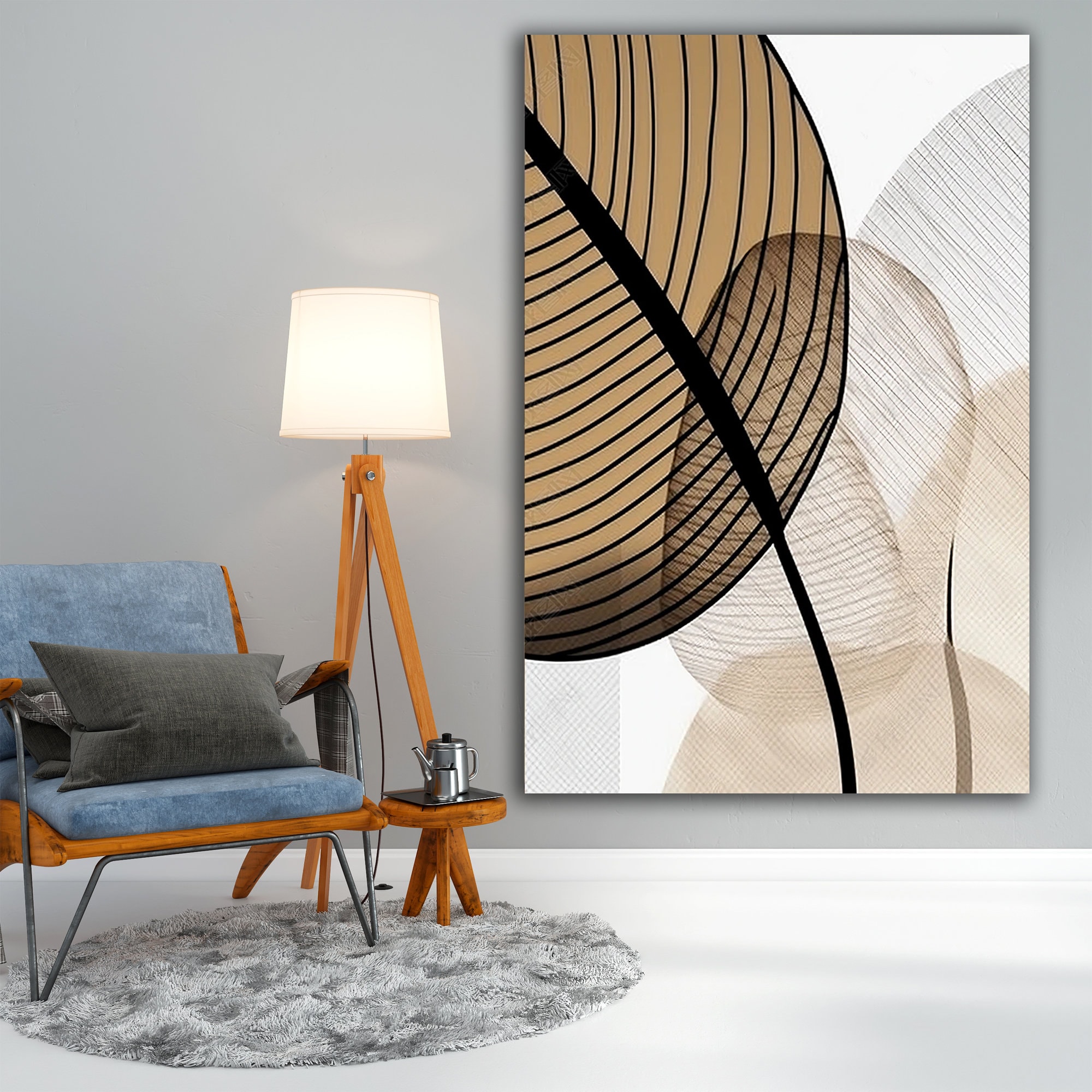 Abstract Plant Wall Art, Abstract Leaf Wall Art, Beige Leaf Canvas Wall ...