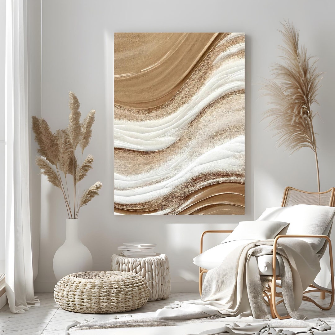 Textured Abstract Ocean Wave Wall Art Earth Tone Modern Wall Decor ...