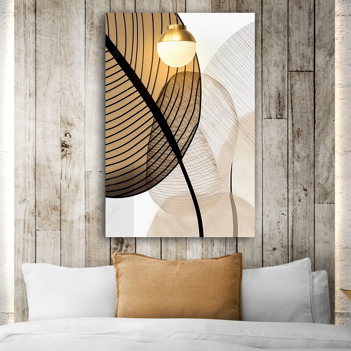 Abstract Plant Wall Art, Abstract Leaf Wall Art, Beige Leaf Canvas Wall ...