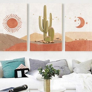 Sun and Moon Wall Art Set of 3 Boho Desert Wall Art Boho Sun - Etsy