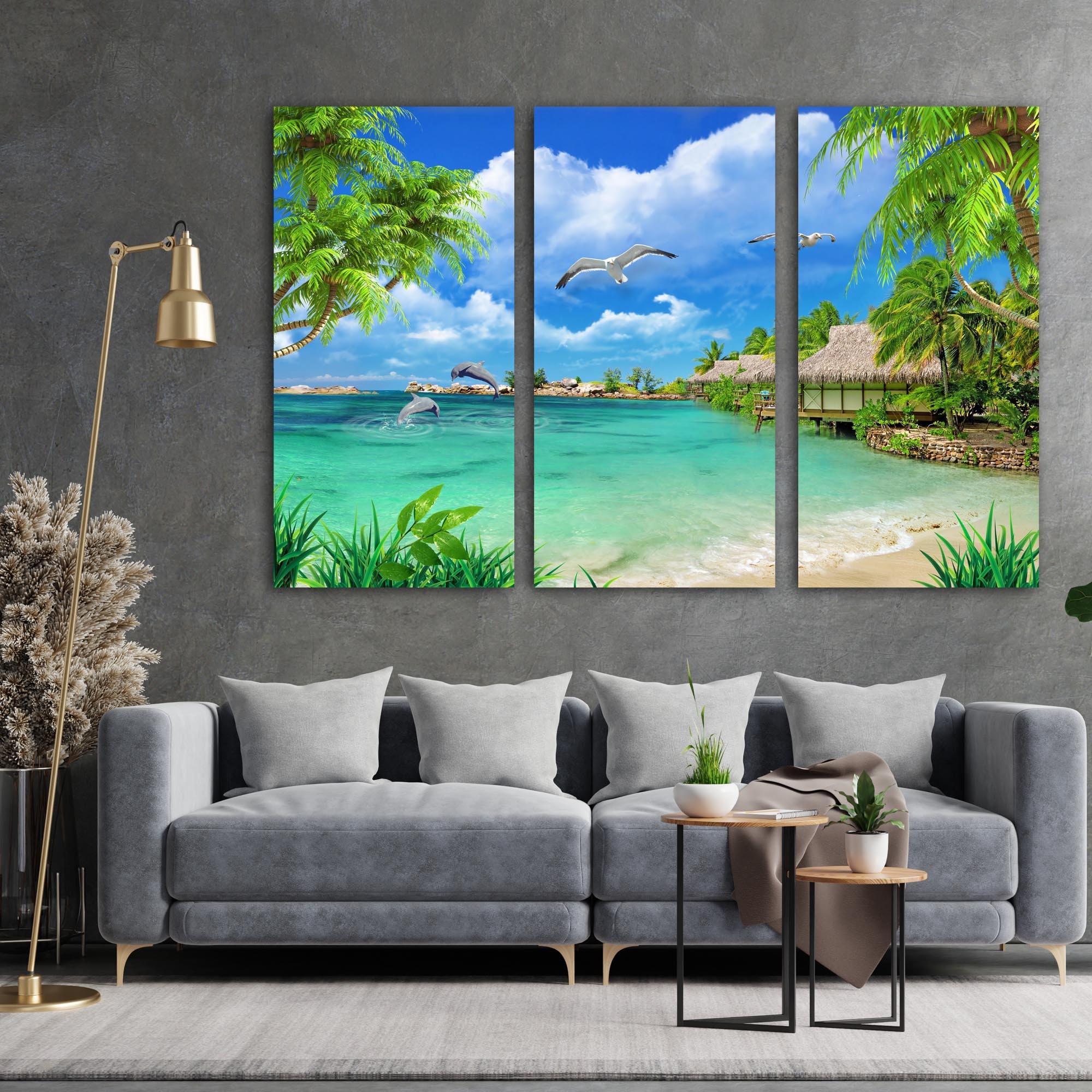Tropical Beach Wall Art, Tryptic Tropical Beach Wall Art, Multi Panel ...