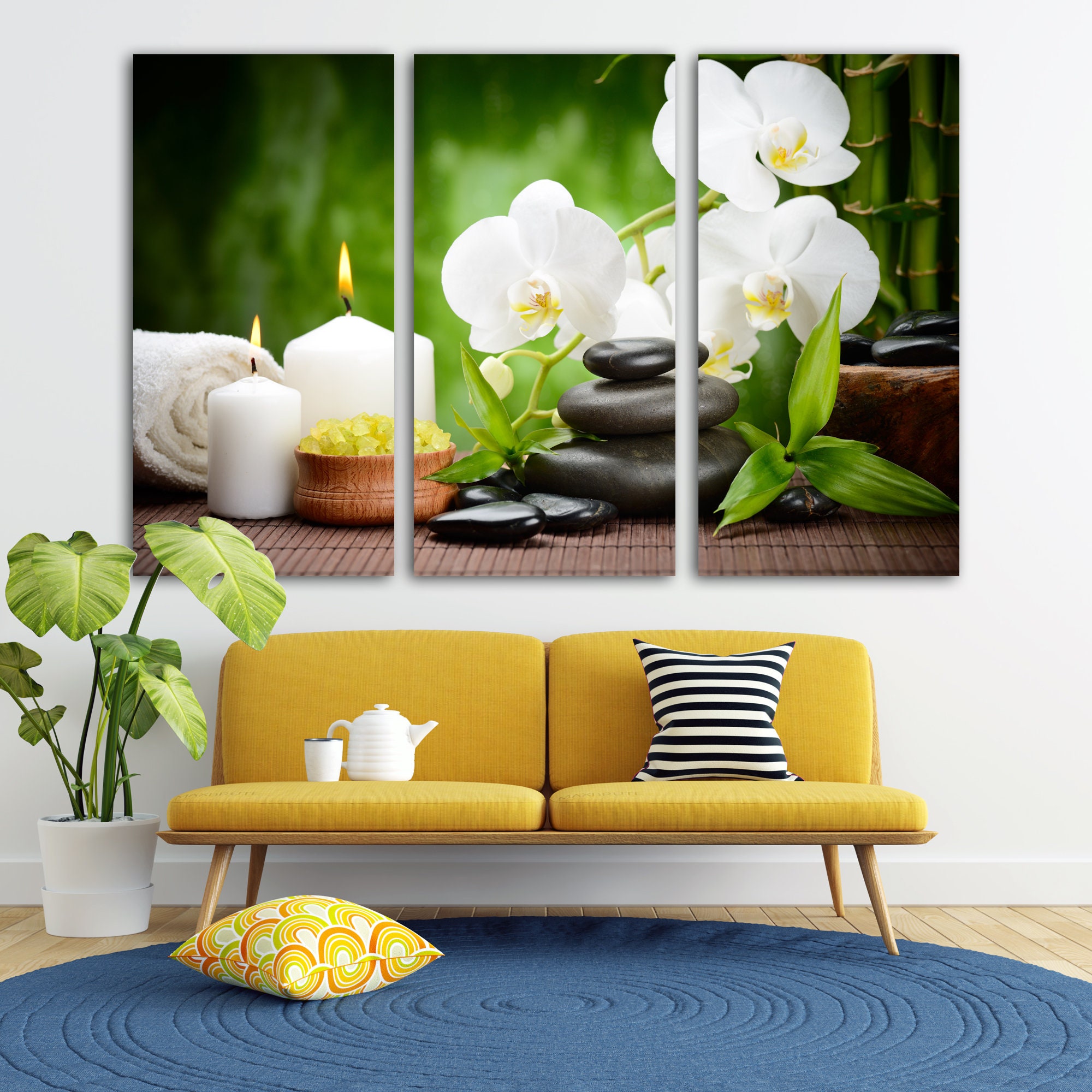 Spa Stones Wall Art, Tryptic Zen Wall Art, Multi Panel Spa Stones, Zen ...