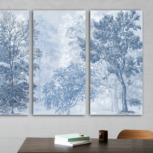 Blue Trees Wall Art, Blue Floral Canvas Wall Art, 3 Panel Blue Tree ...