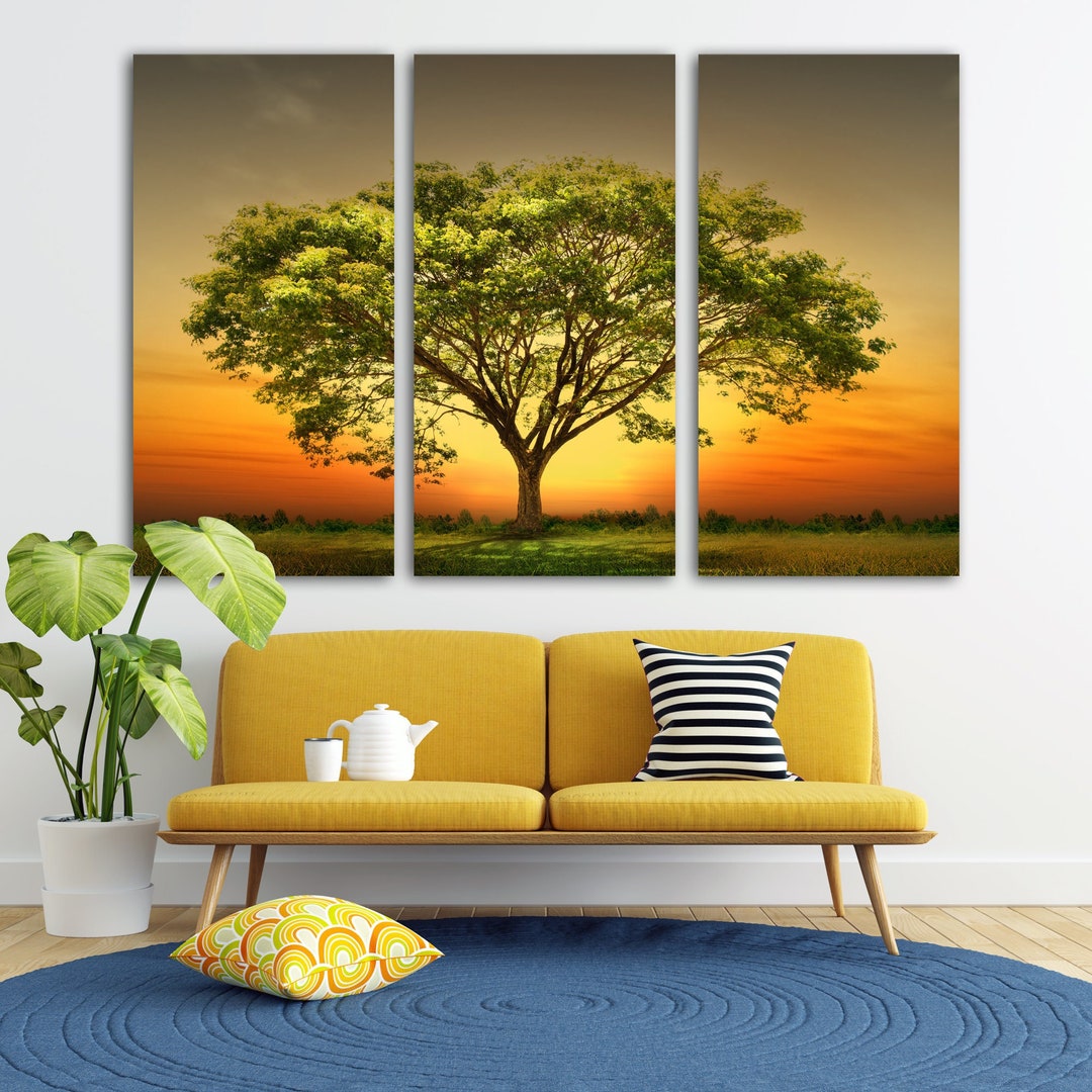 Green Tree Wall Art, Tryptic Tree Nature Landscape Wall Art, Multi ...