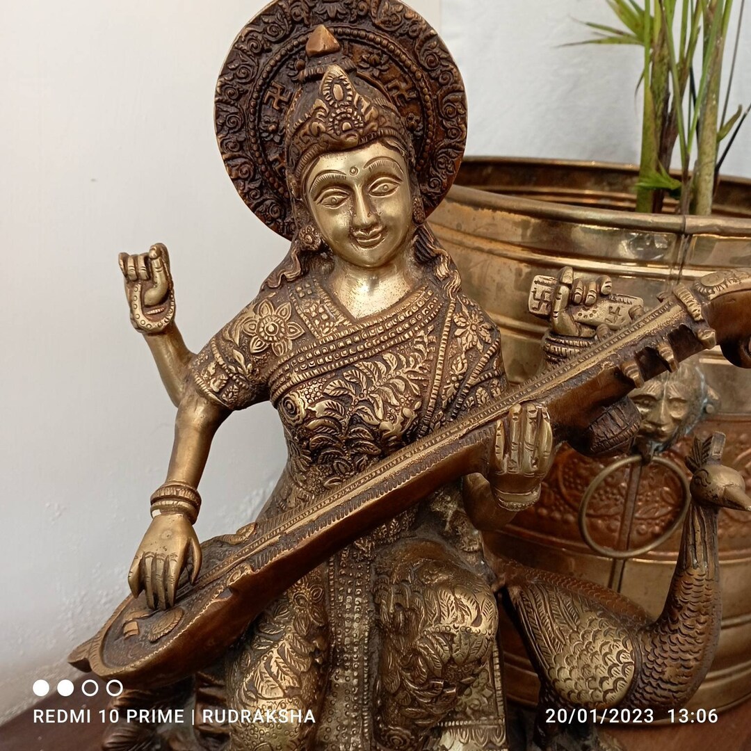 Saraswati Statue | Brass Saraswati Idol | Veena Saraswati | Goddess of ...