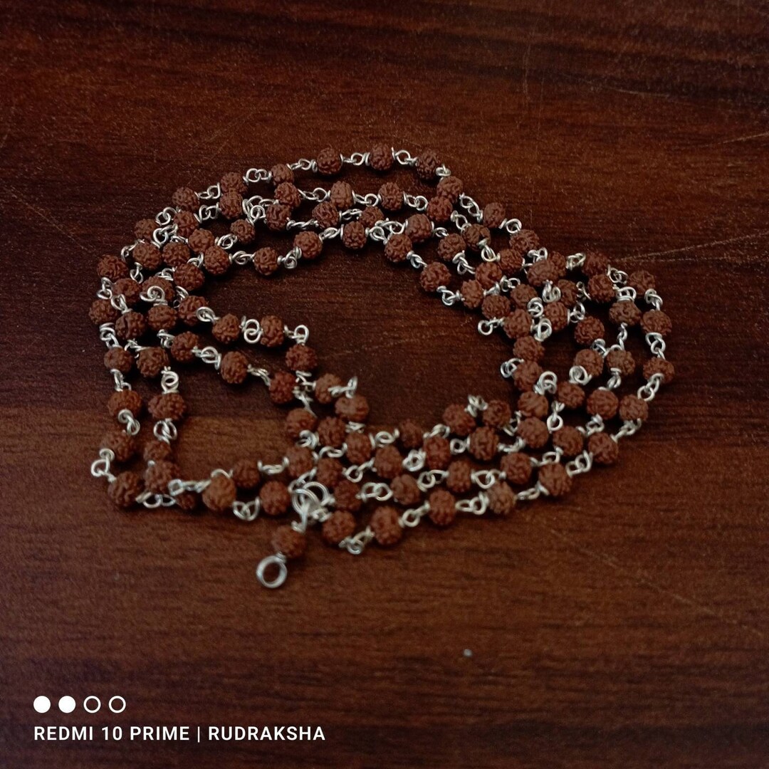 3.5mm Silver Rudraksha Mala, Silver Natural Panch-mukhi Rudraksha Beads ...
